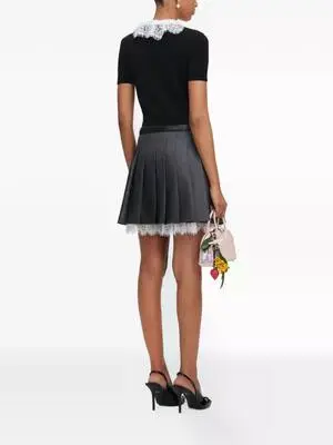 SELF-PORTRAIT Lace-trimmed Wool Blouse - Grey
