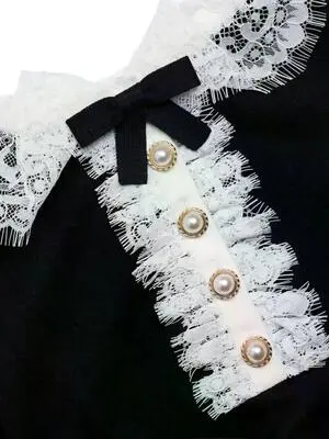 SELF-PORTRAIT Lace-trimmed Wool Blouse - Grey