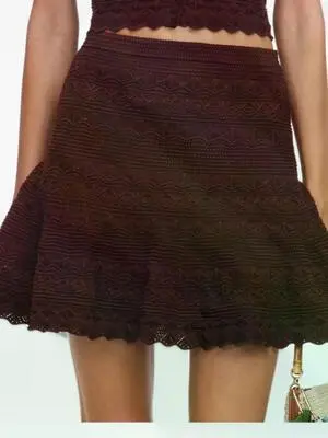 SELF-PORTRAIT Scalloped-hem Flared Mini Skirt - Brown