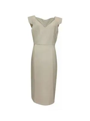 Roland Mouret Beige Wool Sleeveless V-neck Midi Dress
