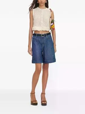 SELF-PORTRAIT Floral Appliqué Crochet Knit Top - Neutrals
