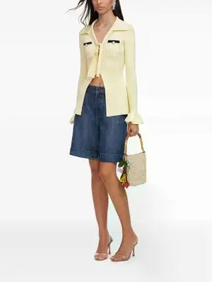 SELF-PORTRAIT Pearl-embellished Ribbed Shirt