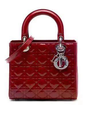 Dior Medium Patent Cannage Lady Satchel - Red