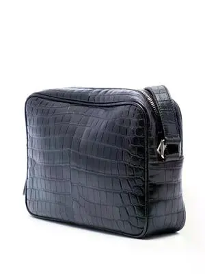 Saint Laurent Crocodile Embossed Leather Camera Bag - Black