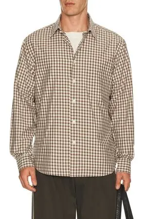 Theory Park Check Weekend Shirt In Brown