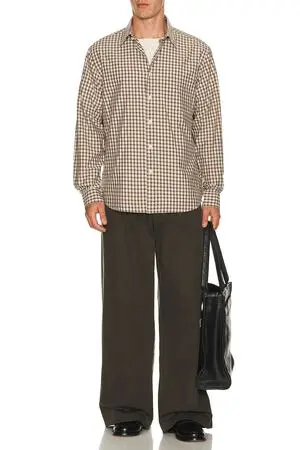 Theory Park Check Weekend Shirt In Brown