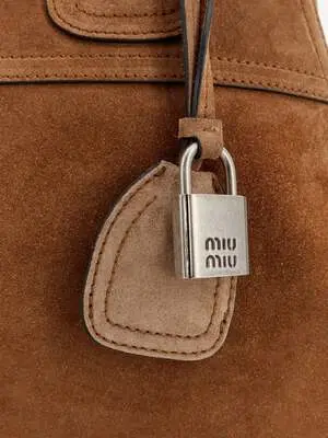Miu Miu Suede Shoulder Bag With Lock Detail - Brown