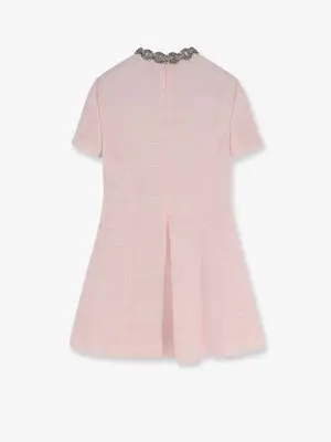 Valentino Garavani Crinkle Cotton Tweed Mini Dress With Embellished Neckline - Pink