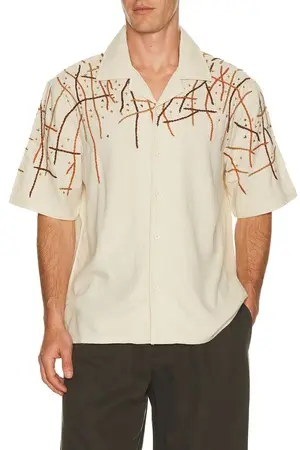 PAS UNE MARQUE Rooted Embroidery Linen Shirt In Cream - Beige