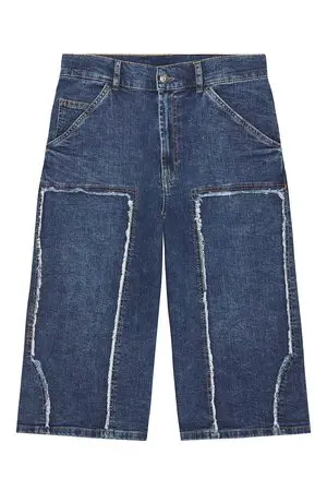 Palm Angels Curved Logo Denim Skater Short - Medium Blue