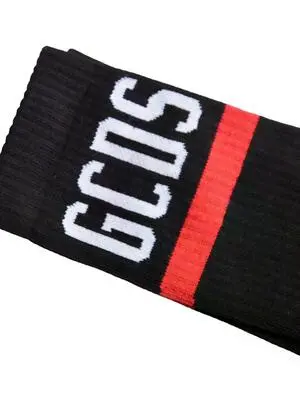 Gcds Logo Intarsia Striped Socks - Black