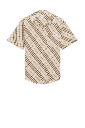 Burberry Roland Short Sleeve Check Ekd Shirt In Beige