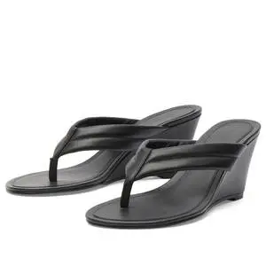 ST. AGNI Stitch Detail Thong Wedge Sandals - Black