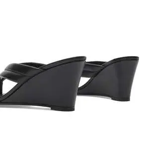 ST. AGNI Stitch Detail Thong Wedge Sandals - Black