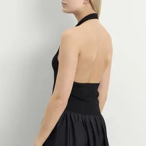 ST. AGNI Knit Halter Maxi Dress With Gathered Waist