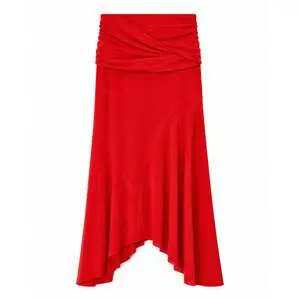 GANNI Marl Mesh Draped Asymmetrical Skirt - Red