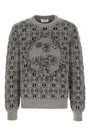 Alexander McQueen Grey Diamond Patterned Crew Neck Knitwear - Multicolor
