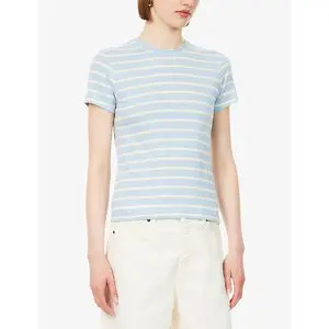 FRAME Striped Linen-blend T-shirt