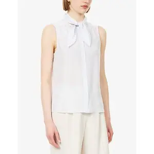 FRAME Novelist Neck-tie Silk Tank Shirt