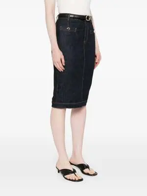 SELF-PORTRAIT Denim Pencil Skirt With Leather Belt