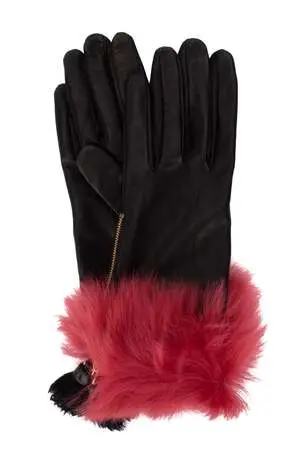 Prada Leather Gloves With Fur Trim - Multicolor