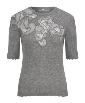 Ermanno Scervino Ribbed T-shirt With Floral Appliqu - No