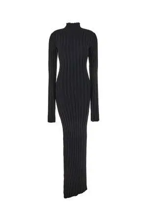 ANN DEMEULEMEESTER Ribbed Knit High Neck Maxi Dress - Multicolor