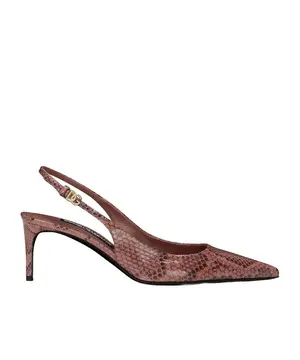 Dolce & Gabbana Snakeskin-effect Slingback Pumps - Brown