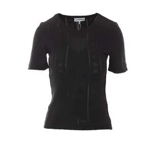 GANNI Compact Pointelle T-shirt With Embroidered Logo - Black