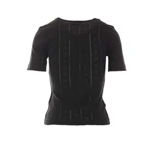 GANNI Compact Pointelle T-shirt With Embroidered Logo - Black