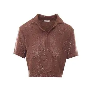Brunello Cucinelli Sequin-embellished Knit Polo - Brown