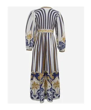Farm Rio V-neck Maxi Dress With Graphic Print And Striped Pattern