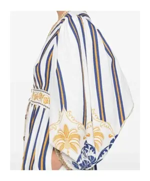 Farm Rio V-neck Maxi Dress With Graphic Print And Striped Pattern