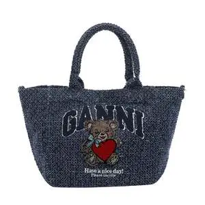 GANNI Tweed Denim Small Bear Tote