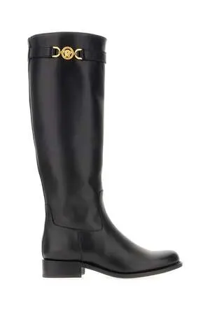 Versace Knee High Boots With Medusa Buckle Detail