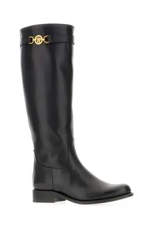 Versace Knee High Boots With Medusa Buckle Detail