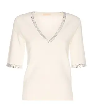 Liu Jo Embellished V-neck Jumper - White