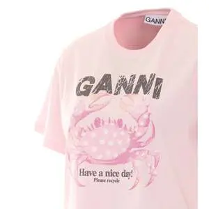 GANNI Have A Nice Day" Crab Print Organic Cotton T-shirt - Pink