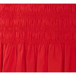 GANNI Smocked Cotton Top With Frills And Tie Closures - Red