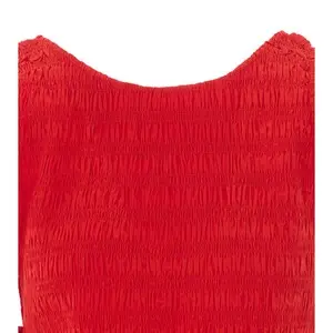 GANNI Smocked Cotton Top With Frills And Tie Closures - Red
