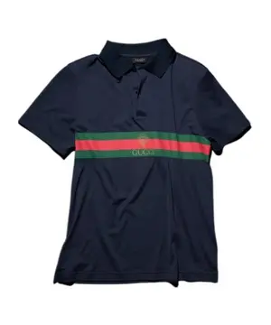 Gucci Web Detailed Jersey Polo Shirt - Dark Blue