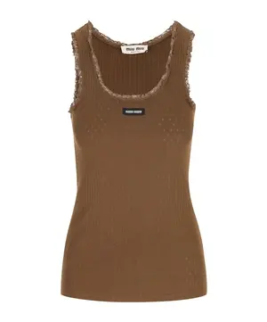 MIU MIU Miu Miu Round Neck Tank Top With Tassel Details