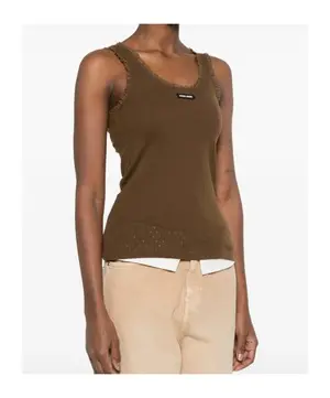 Miu Miu Round Neck Tank Top With Tassel Details - No