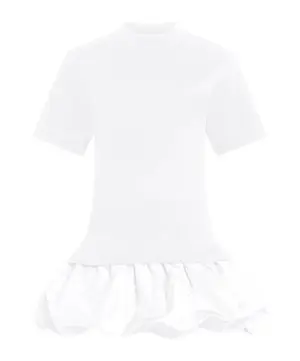 PATOU Short Sleeve Mini Dress With Pleated Detail - White