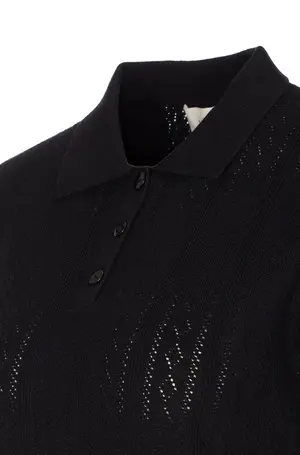LISA YANG Cristine Pointelle Knit Polo Sweater - Black