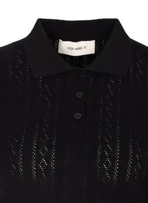 LISA YANG Cristine Pointelle Knit Polo Sweater - Black