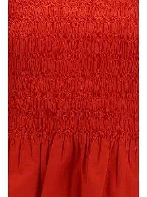 GANNI Smocked Peplum Top With Flared Sleeves And Tie Detail