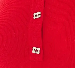 GANNI Ribbed Knit Collared Sweater With Button Detail - Red