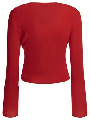 GANNI Ribbed V-neck Cardigan - Red