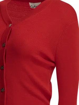GANNI Ribbed V-neck Cardigan - Red